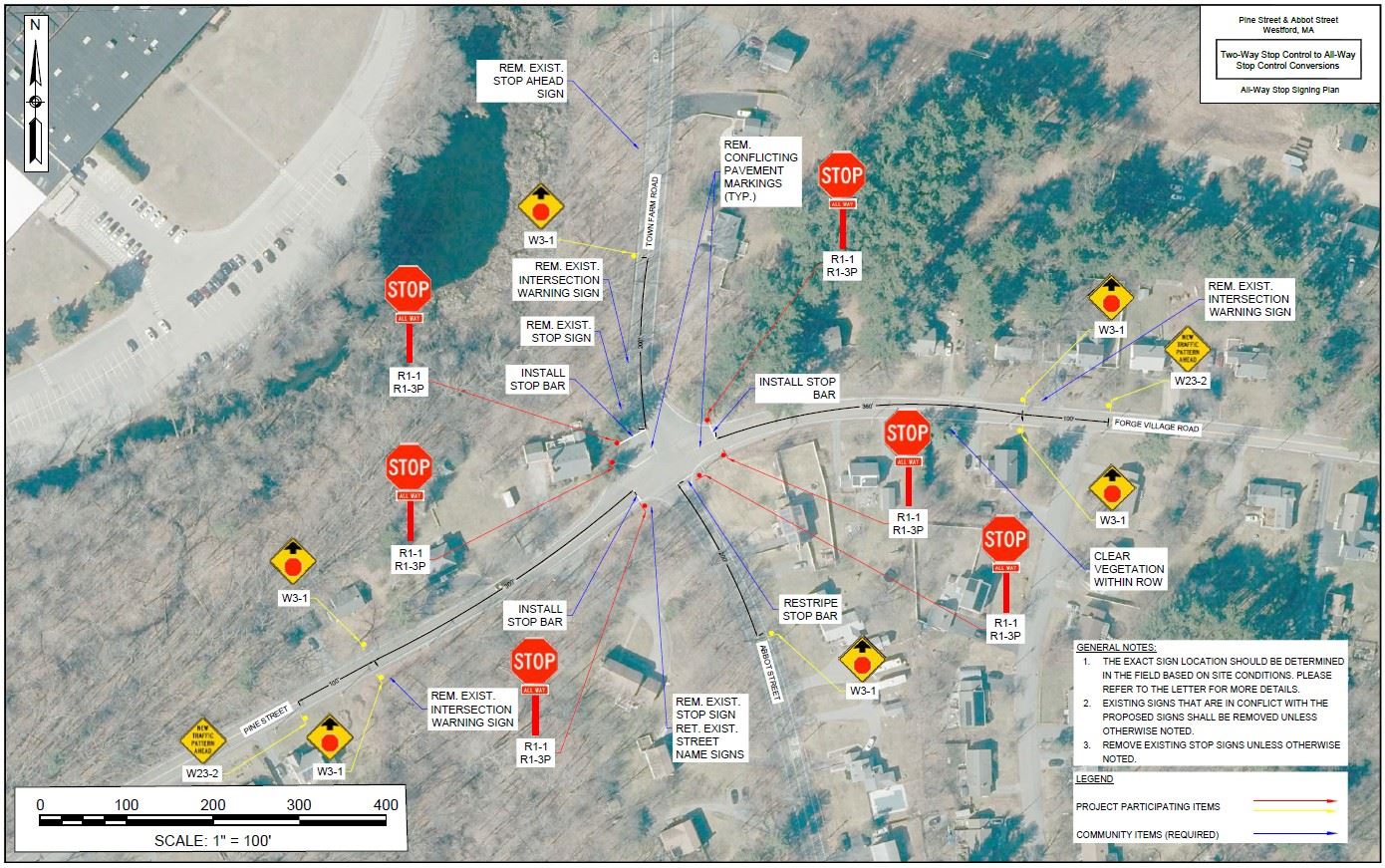Two intersections changing from two way stop to four way stop - WestfordCAT